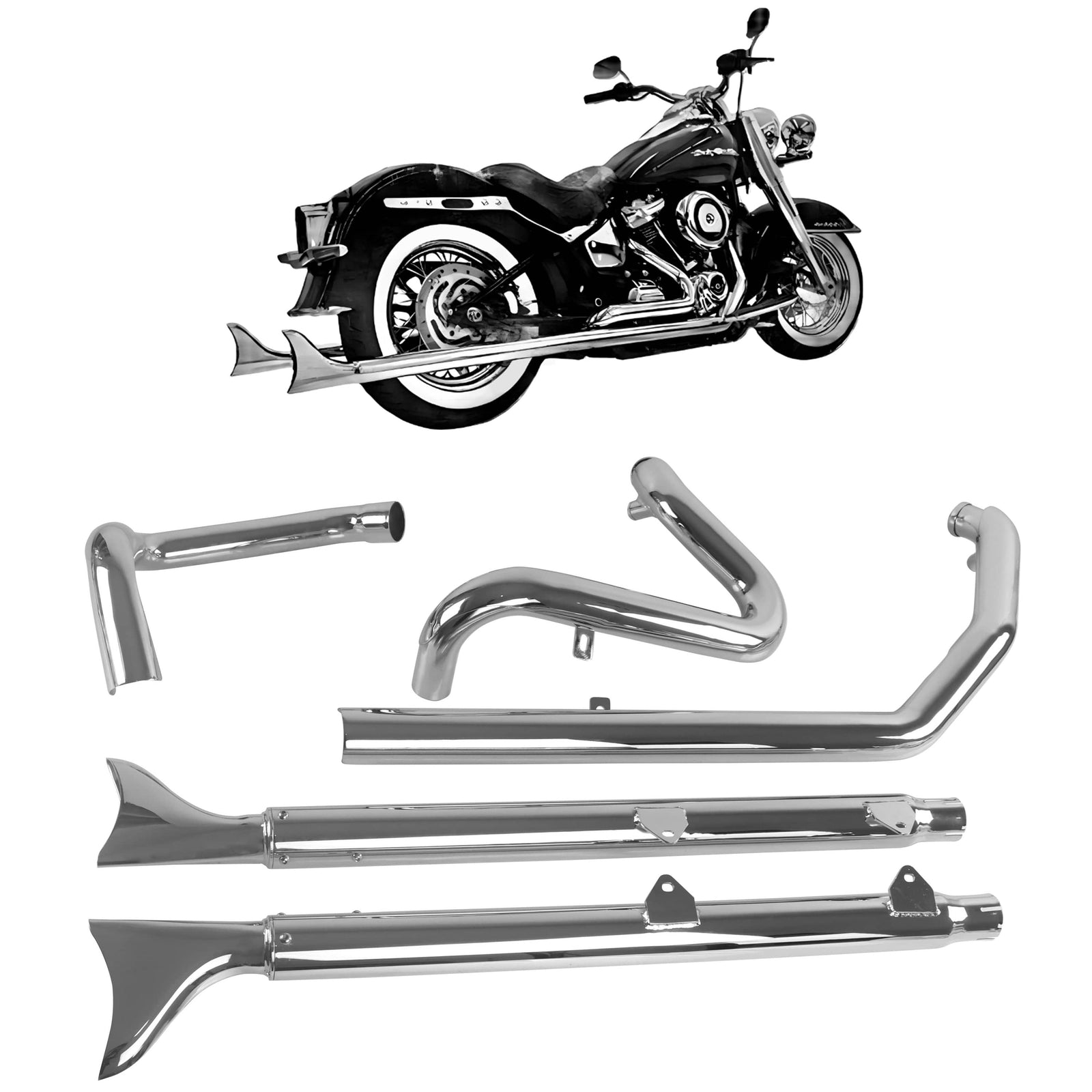 SHARKROAD True Dual Headers with Fishtail Mufflers for Harley Softail