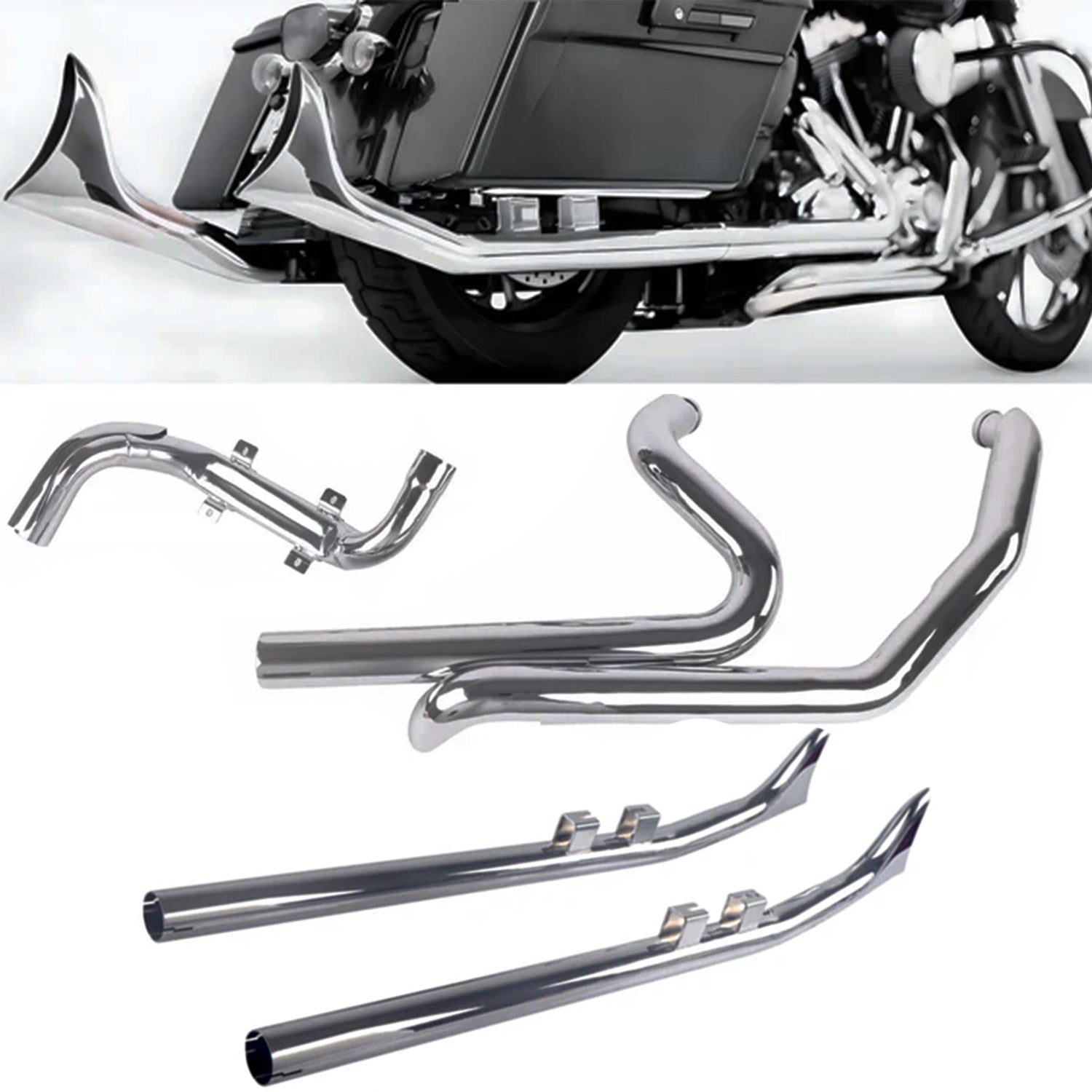True Duals with UPSWEPT Fishtail Slip ons Full System for Harley Touri