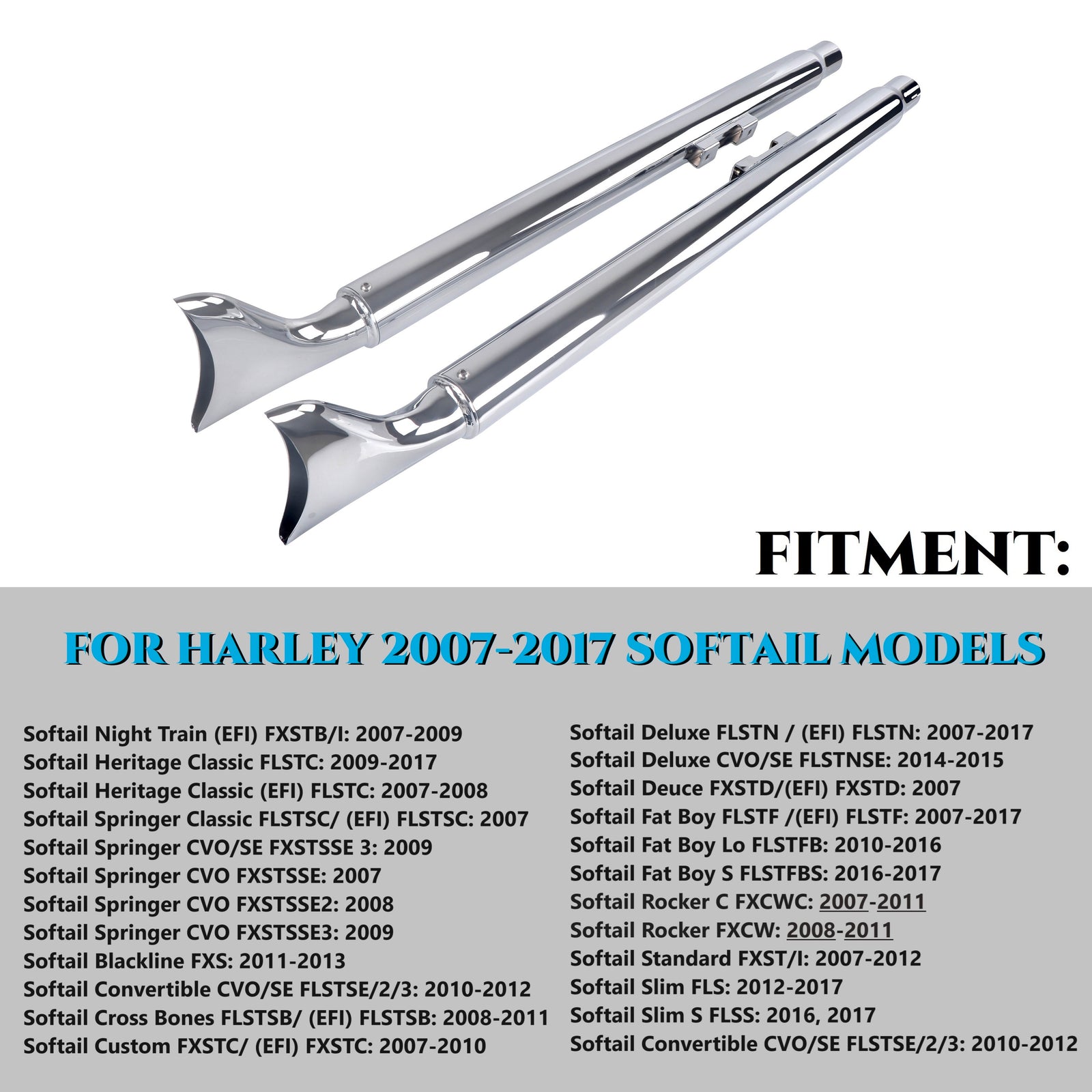 True Duals With Fishtail Mufflers for Harley Softail 2007-2017 with 39
