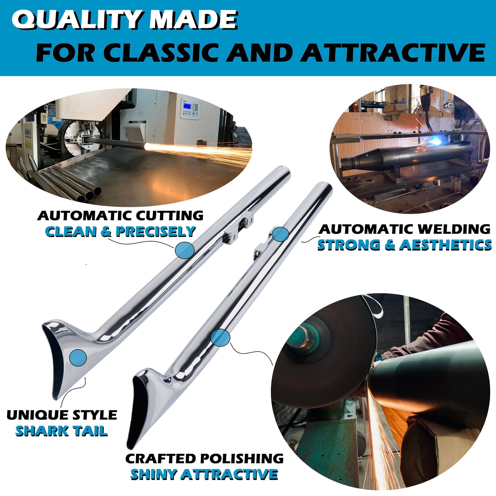 Sharkroad 36-39'' Custom Fishtail Slip on Mufflers for Harley Davidson