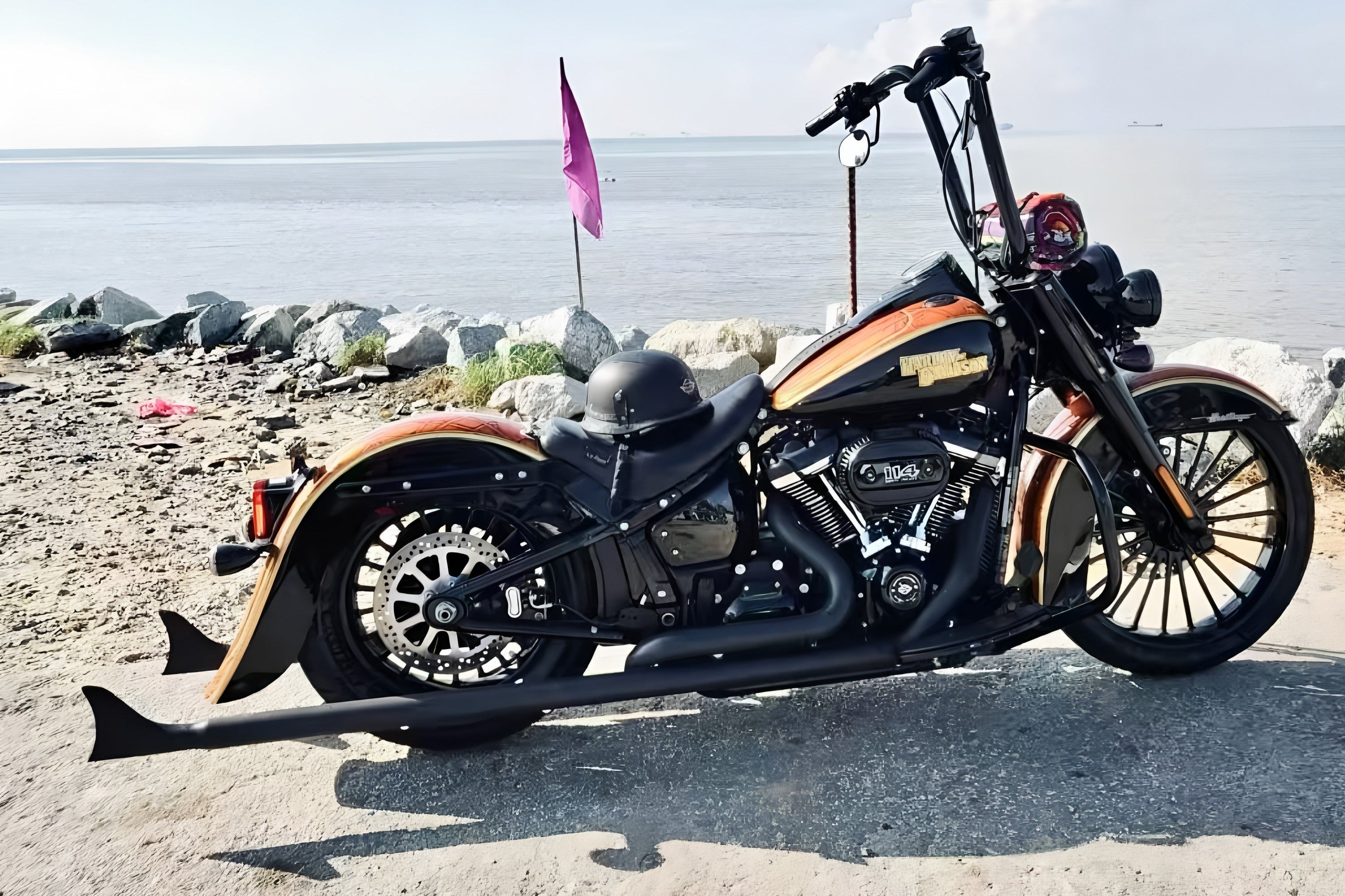 36 INCH Fishtail True Dual Black Ceramic Softail Exhaust for Heritage