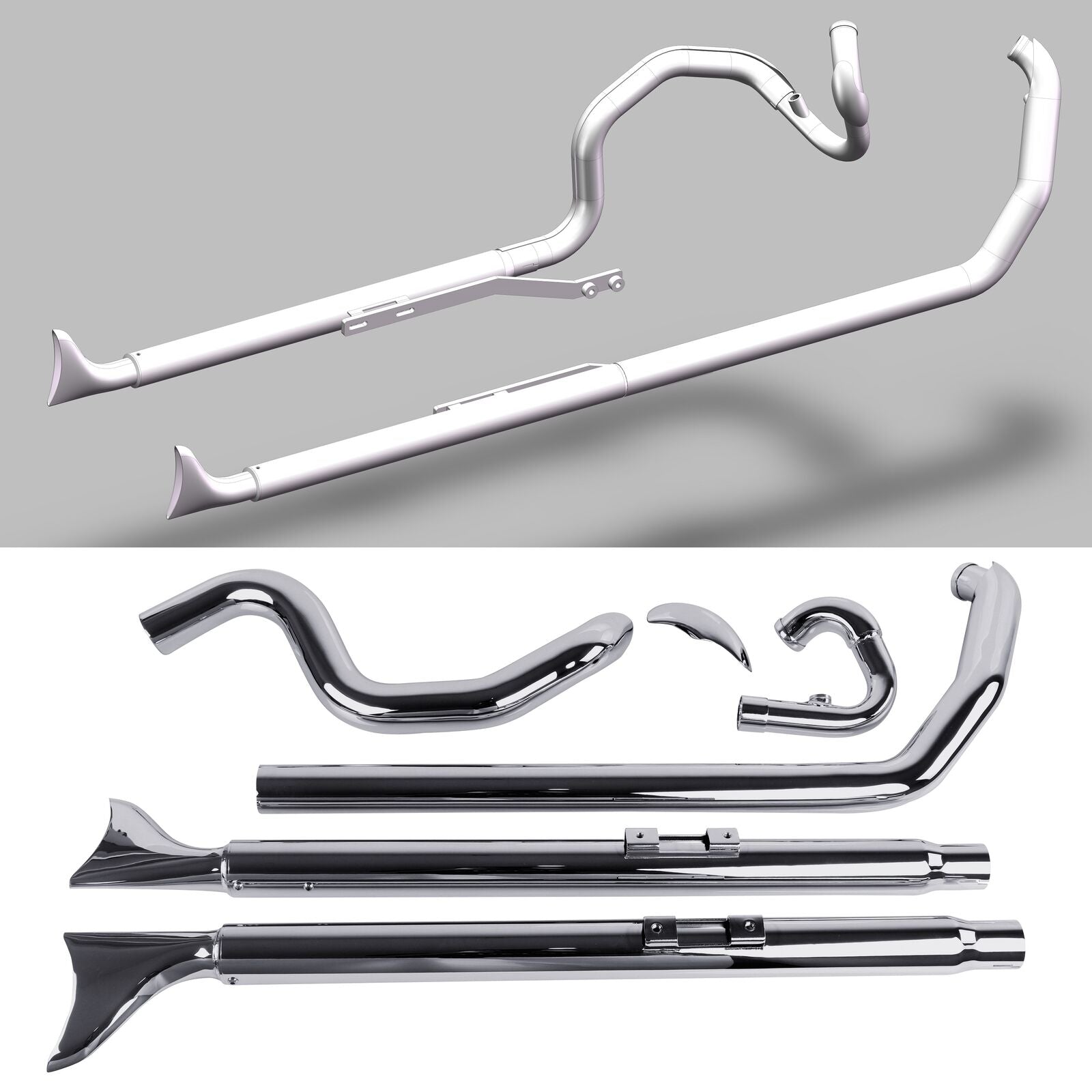 2 into 2 36 inch Fishtail True Dual Exhaust Systems for Harley Softail